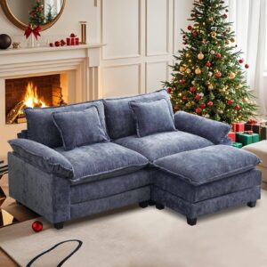 oqqoee sectional sofa modular cloud couch upholstered deep seat cloud sofas with ottoman comfy chenille sofa sleeper for living room,apartment (blue, loveseat & ottoman)