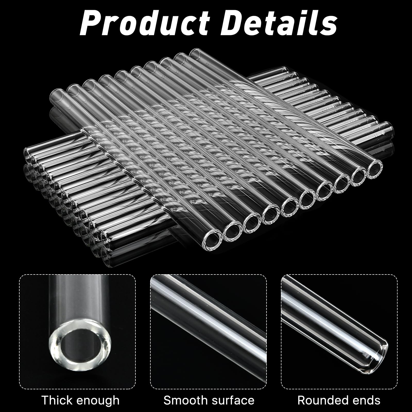 20 Pieces 8 Inches Long Clear Glass Tubes for Art DIY Laboratory, 12mm OD 8mm ID 2mm Thick Wall Glass Borosilicate Blowing Tubing with 5 Cleaning Brush