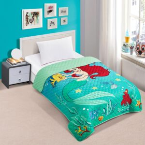 Disney The Little Mermaid Bedspread Twin Set for Kids - Bundle with Ariel Quilted Bedspread for Twin Bed Plus Stickers, More | Little Mermaid Twin Bedding Set for Girls