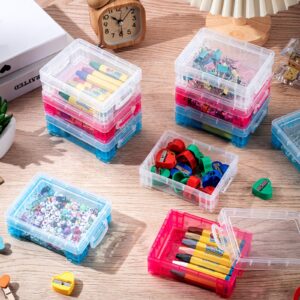 Suzile 40 Pcs Plastic Crayon Boxes Stackable Transparent Crayon Organizer with Lid Crayon Storage Containers Bulk for Office School Classroom Supplies Pen Pencil Art Crafts (Clear, Red, Blue)