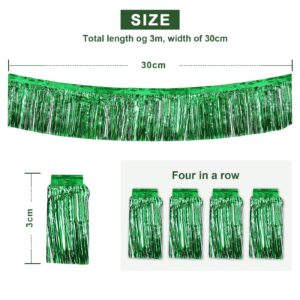 4 Pack 40 Feet Metallic Foil Fringe Garland Tinsel Streamers for Parade Floats Christmas Party Birthday Parties Mardi Gras Valentine’s Day Weddings Graduation New Year's Eve Holiday Decorations Green