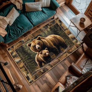 bear rug for living room, bear rugs for cabin, bear decor, rustic throw area rugs moose, bear skin rug, throw rugs for living room 3x5 4x6 5x8 6x9 ft b33