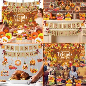 Friendsgiving Decorations Kit, Friendsgiving Party Decorations Thanksful for Friends Banner Backdrop, Happy Friendsgiving Honeycomb Centerpiece Hanging Swirls for Thanksgiving Decorations Indoor