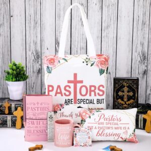 Cosblank 8 Pcs Pastor's Wife Appreciation Gifts Set Includes Leather Journal Pen Handbag Makeup Bag Mug Natural Stone Bracelet Bookmark Christian Faith Religious Gifts Christmas Thank You Gift