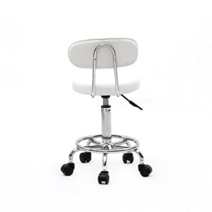 Round Shape Adjustable Salon Stool with Back and Line White