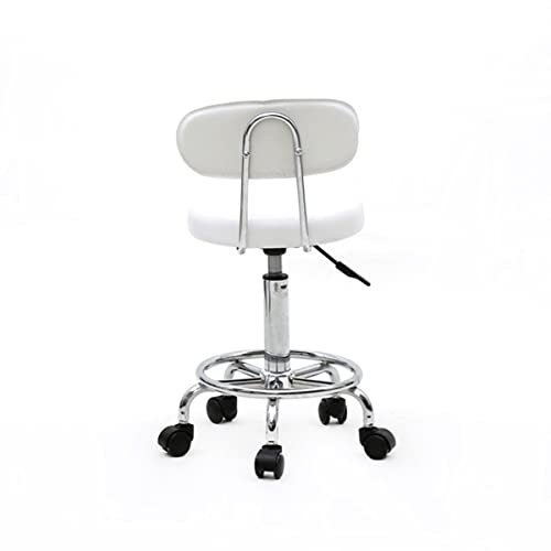 Round Shape Adjustable Salon Stool with Back and Line White