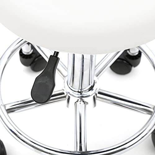 Round Shape Adjustable Salon Stool with Back and Line White