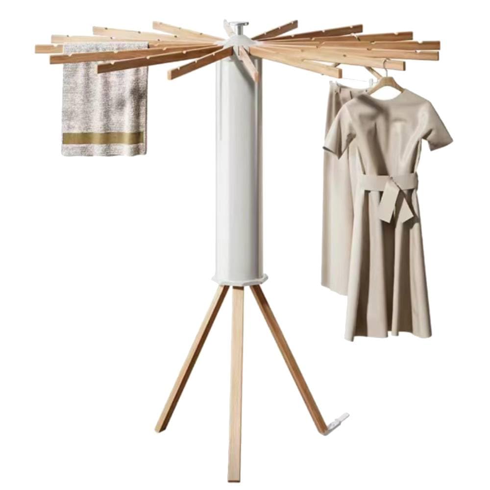 GOTOTOP Clothes Drying Rack, Cypress Wood Folding Clothes Airer Octopus Clothesline Rack Tripod Washing Line with 16 Hanging Bars for Home Indoor Outdoor 40kg Capacity