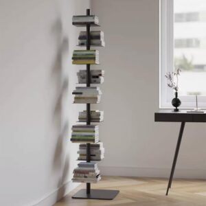 Aurorize 9 Tier Bookshelf Invisible Bookshelf,Height Adjustable Vertical Spine Book Tower,for Living Room,Bedroom,Home Office for CDs/Movies/Books,Black