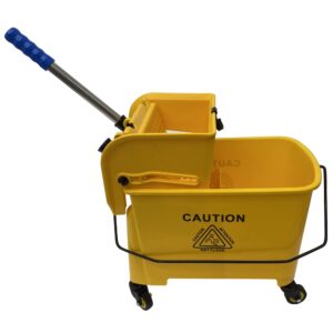 hqhaotwu mop bucket thickened plastic extrusion water bucket 20l commercial mop extrusion water bucket yellow wastewater separation draining bucket with universal castors handle drainage outlet