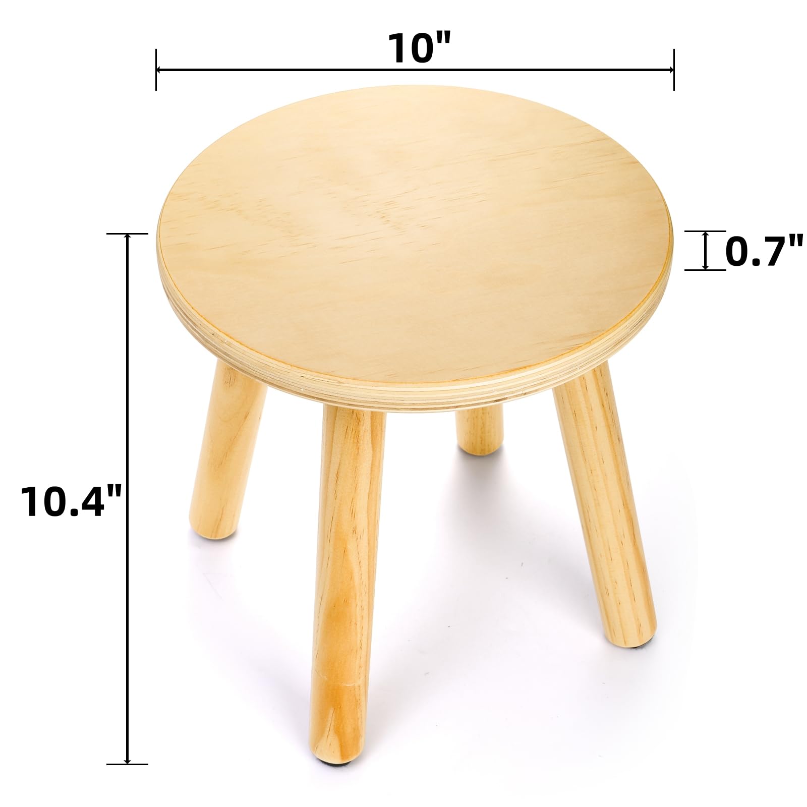 Goaste 10 Inch Wooden Step Stool, Solid Round Sitting Stool for Adults, Multi-Purpose Short Chair Perfect Matched Sensory Table, 4-Legged Small Foot Rest Stool for Playroom, Kitchen, Bedroom