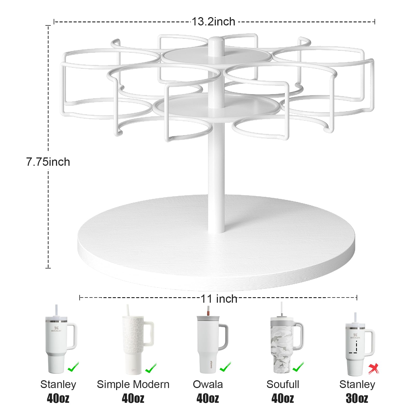 QimCoor Stanley 40 oz Cup Organizer and Storage, Rotating Tumbler Holder, Water Bottle Rack for Kitchen Organization, Easy to Access, Equipped with Non-Slip Pad (White)