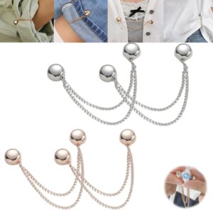 multi-function magnetic clothing clips, magnetic clothing clips, 4 pack powerful hijab magnets with chain, multi-purpose pinless brooch for cardigan, cuff hem (silver + rose gold)