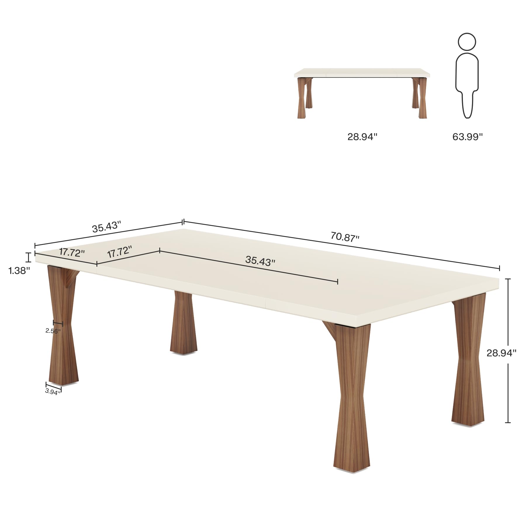 Tribesigns Executive Desk, 71" W x 35" D Large Office Desk, Modern Computer Desk Conference Table Meeting Room Table, Business Furniture for Home Office, Cream White and Walnut