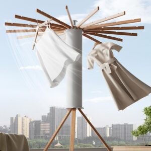 GOTOTOP Clothes Drying Rack, Cypress Wood Folding Clothes Airer Octopus Clothesline Rack Tripod Washing Line with 16 Hanging Bars for Home Indoor Outdoor 40kg Capacity