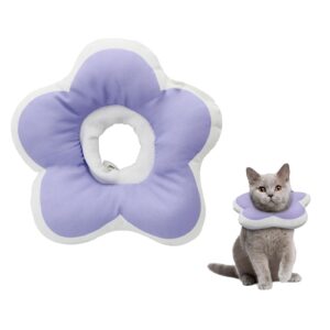 luckyopt cute cat flower cone, anti splashing water soft e collar for cats after surgery, cat neck pillow for cozy sleep and anti-licking, cat donut cone for cats/puppies to take photos (purple, s)