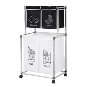 qmit vertical laundry sorter 4 sections, 4 section laundry hamper,laundry sorter cart, (wheel)