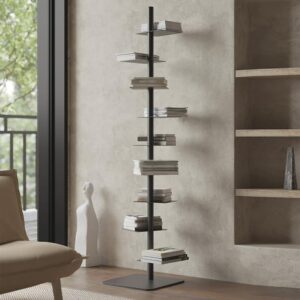 Aurorize 9 Tier Bookshelf Invisible Bookshelf,Height Adjustable Vertical Spine Book Tower,for Living Room,Bedroom,Home Office for CDs/Movies/Books,Black