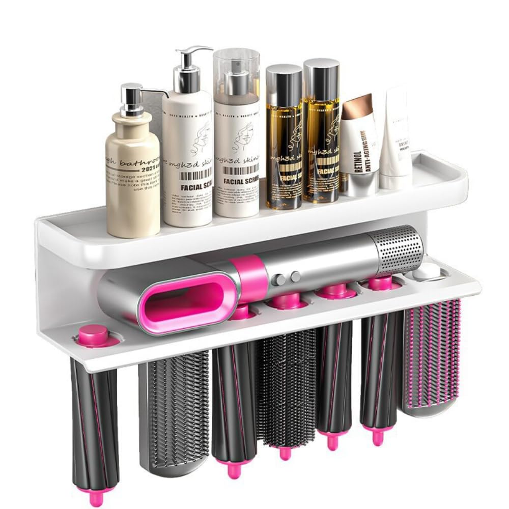 Lumclaw Hairdryer Holder Wall Mount Suitable For Dyson Airwrap Shelf Dryer And Hair Curler Holder Storage Rack Bathroom Organizer