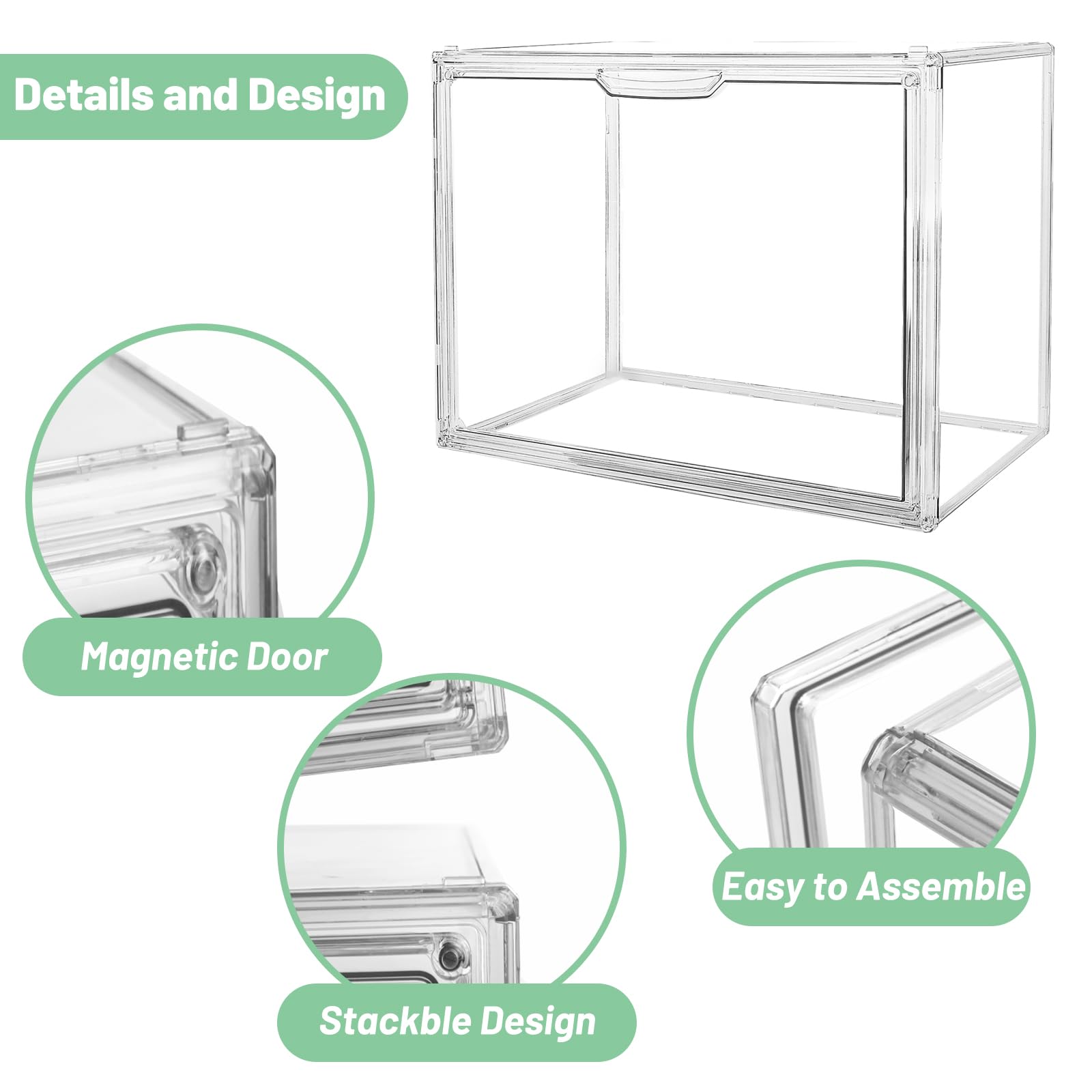 Cutora 2 PACK Clear Book Storage Organizer Stackable Acrylic Book Display Box with Magnetic Door for Bookshelf Easy Assemble Bookcase Containers Display case for Comics Toys Handbags Shoes Purses