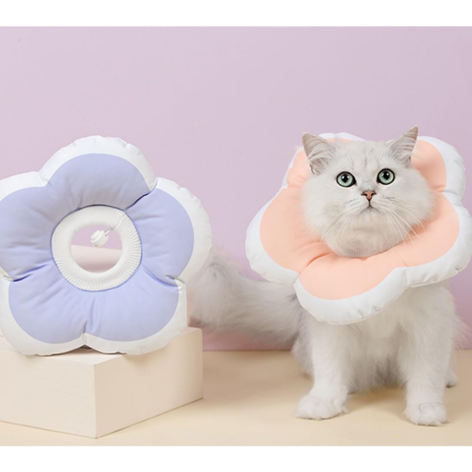 LuckyOpt Cute Cat Flower Cone, Anti Splashing Water Soft E Collar for Cats After Surgery, Cat Neck Pillow for Cozy Sleep and Anti-Licking, Cat Donut Cone for Cats/Puppies to Take Photos (Purple, S)