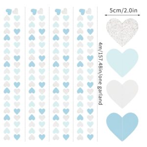 Light-Blue White-Silver Party-Decoration Heart Garland - 52ft Baby Boy Shower Birthday Streamers,Graduation Bachelorette Bridal Christmas Banner Decor Lasting Surprise