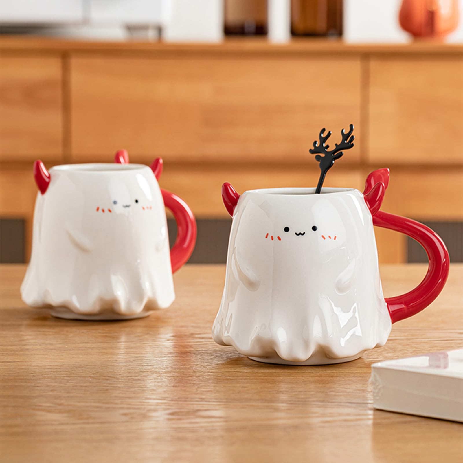 UKIFIRE Ghost Coffee Mug, Halloween mug,Fun Coffee Mug, Ceramic mug, Cute Gifts, Suitable for Parents and Couples, Kawaii Gifts For Various Holidays, Creative Ceramic Cup