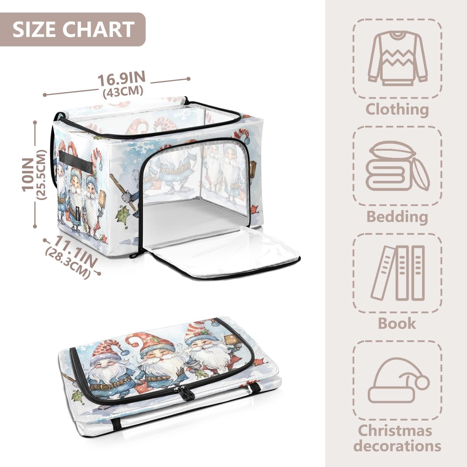 Qilmy Foldable Storage Boxes Cute Gnomes in A Winter Large Double Opening Storage Bins with Zipper,Closet Organizers and Storage Cube Basket for Home, Office, Bedroom 263