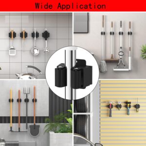 Broom Holder Wall Mount 4 Pack Broom and Mop Organizer Wall Hanging Clamp Clip Hanger Stainless Steel Gripper Mounted Utility Rack with Installation Screws Self Adhesive for Shovel Handle Black