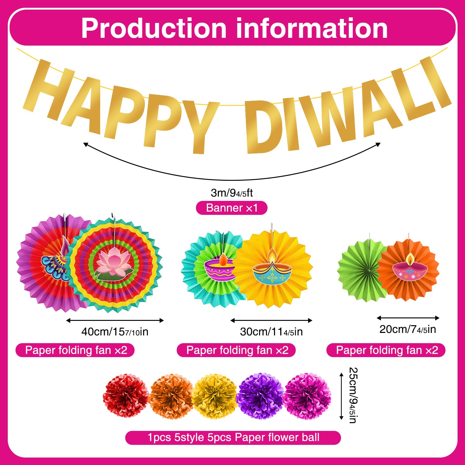 Diwali Decorations Happy Diwali Banner for Home Hanging Paper Fan with Swirls Indian Themed Party Supplies Festival of Lights Party Decor