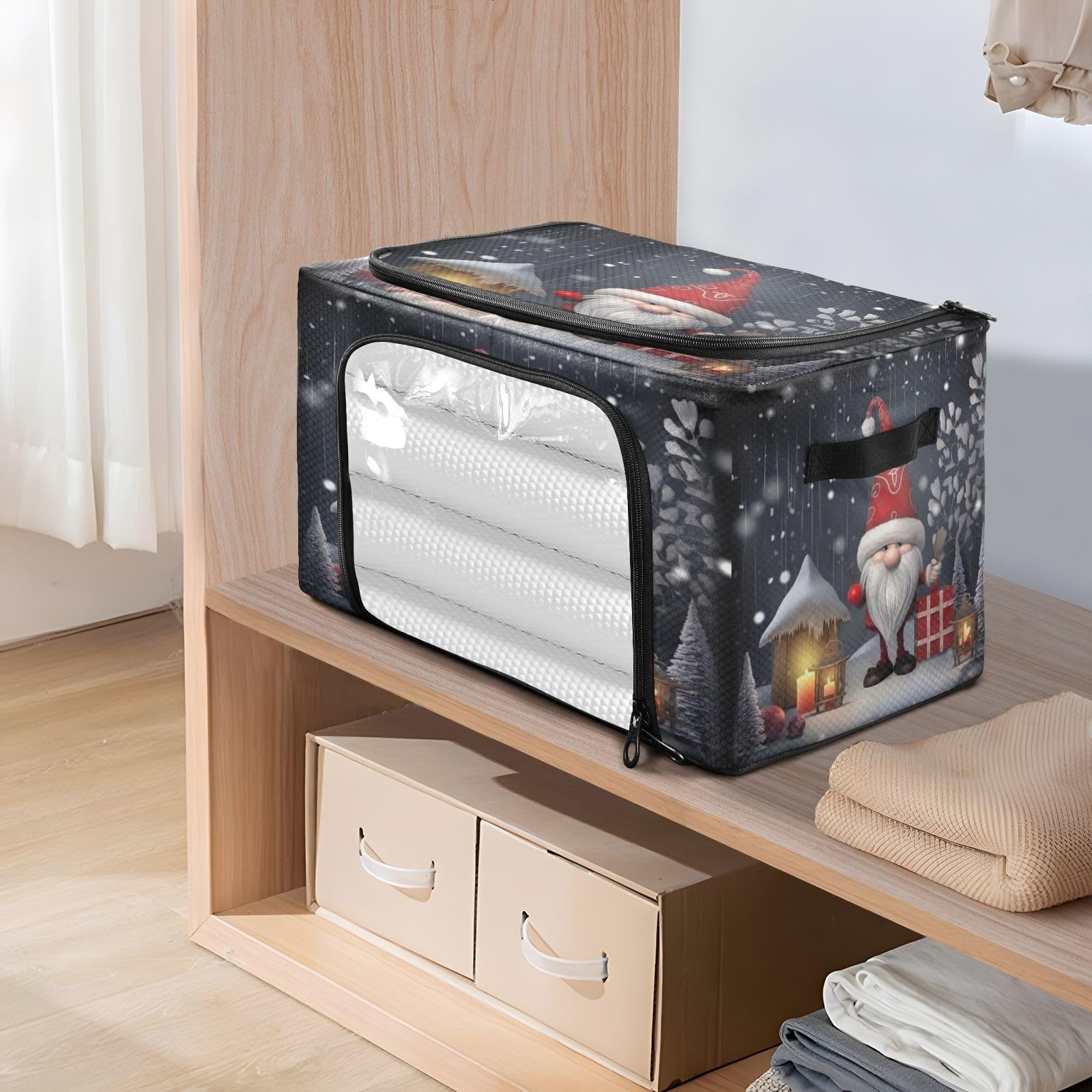 Qilmy Foldable Storage Boxes Santa Claus Large Double Opening Storage Bins with Zipper,Closet Organizers and Storage Cube Basket for Home, Office, Bedroom 559