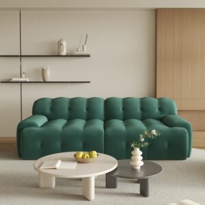 86.6inch modular sectional couch,oversized loveseat sofa, 3d mesh fabric comfy cloud sofa couches, curved couch for living room, office, apartment,no assembly required (green, 86.6")