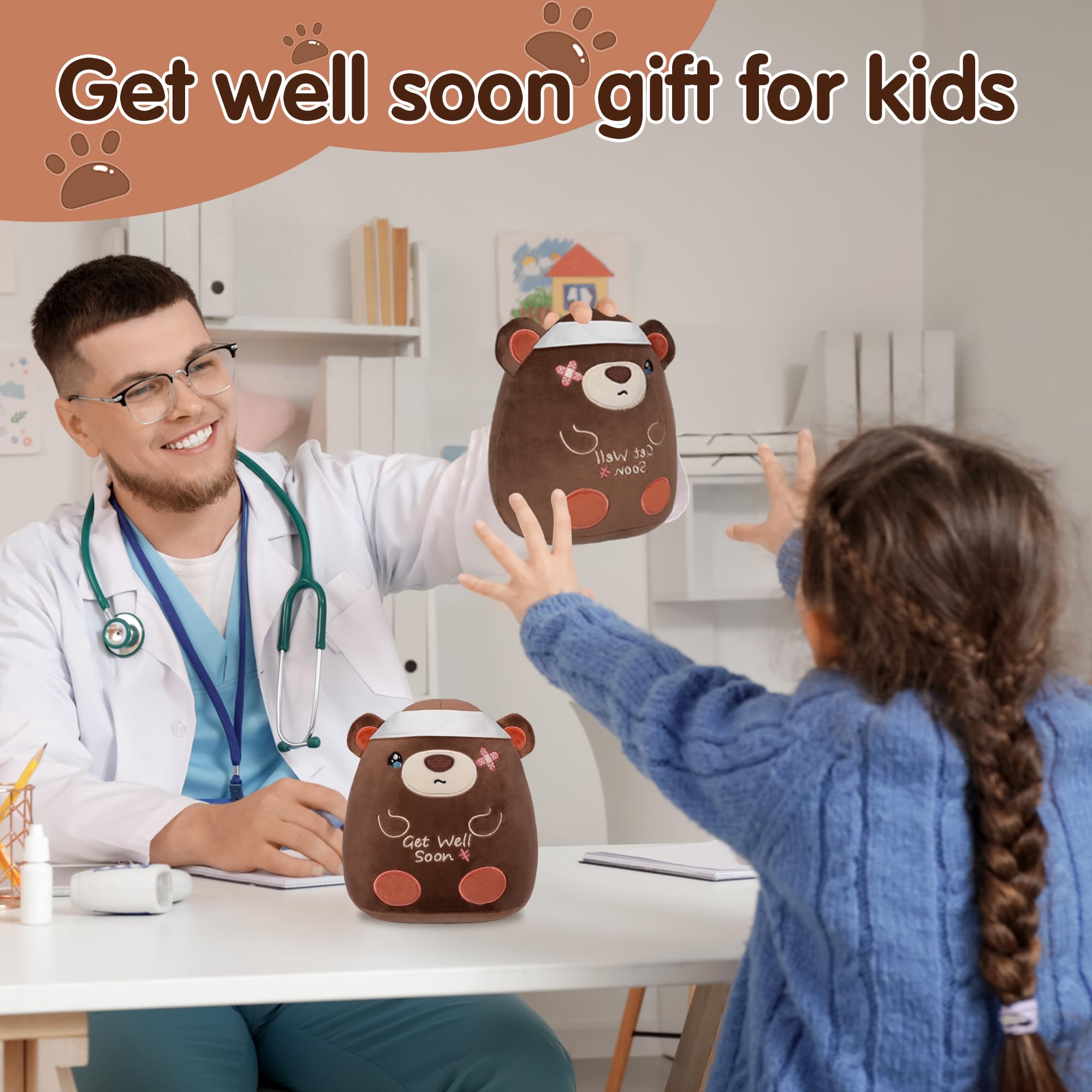 SEAOPOP Get Well Soon Bear Plush: Cute Soft Teddy Bear with Bandage Stuffed Animal, Feel Better Plushies Toy, Get Well Gifts for Recovery Kids Women Patient After Surgery