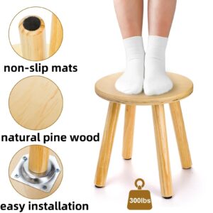 Goaste 10 Inch Wooden Step Stool, Solid Round Sitting Stool for Adults, Multi-Purpose Short Chair Perfect Matched Sensory Table, 4-Legged Small Foot Rest Stool for Playroom, Kitchen, Bedroom