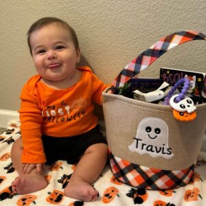 Kids Halloween Basket,Personalized Embroidered Halloween Bucket,Monogrammed Halloween,Halloween Candy Tote,Gingham Halloween Bucket