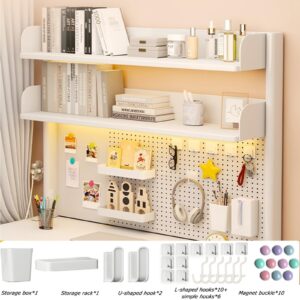 Multipurpose Countertop Hutch Bookshelf, Desk Shelf Storage Rack, Clamp On Desk Organizer Shelf, Desk Extender Pegboard Workstation, Privacy Panel for Gaming Desk, Metal Desktop Display Rack(White,100