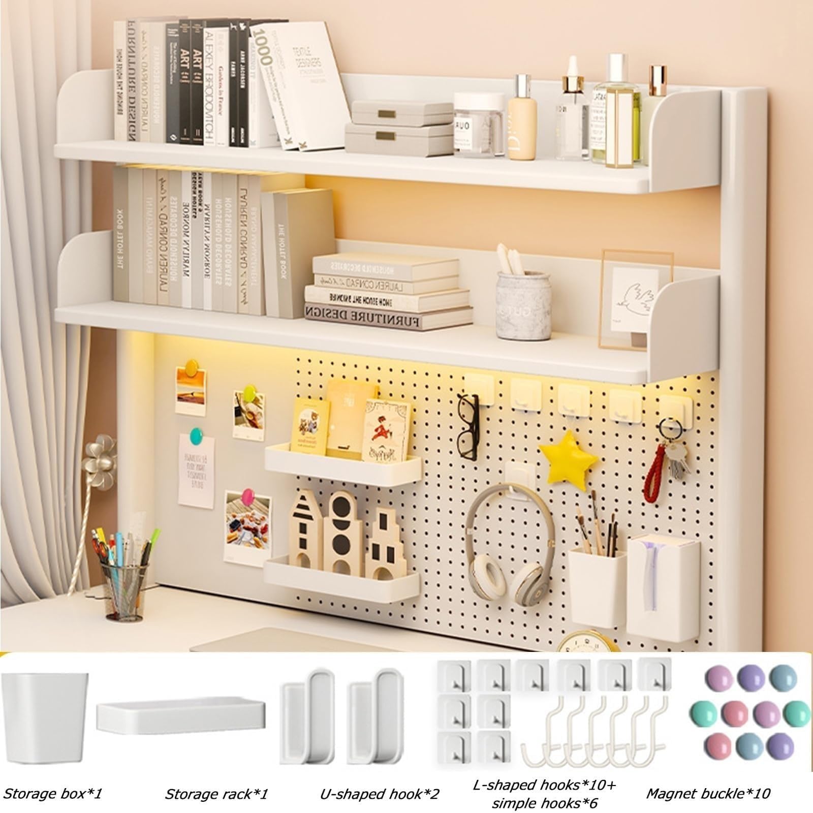 Multipurpose Countertop Hutch Bookshelf, Desk Shelf Storage Rack, Clamp On Desk Organizer Shelf, Desk Extender Pegboard Workstation, Privacy Panel for Gaming Desk, Metal Desktop Display Rack(White,100