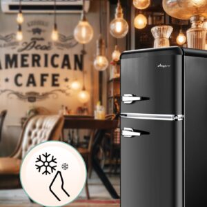 Anypro 3.2 Cu.Ft Compact Refrigerator Mini Fridge with Freezer, Retro Double Door Small Fridge with Freezer, 7 Level Thermostat & Removable Shelves, Small Refrigerator for Dorm, Office, Bedroom, Black