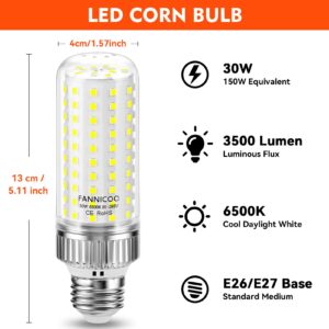 LED Light Bulbs 150W Equivalent LED Bulbs 3500LM 6500K Cool Daylight White 30W E26/E27 Base Ceiling Fan LED Corn Light Bulb for Garage Backyard Warehouse Basement Yard Indoor Outdoor(3 Pack)