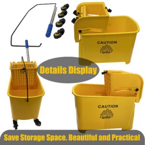 HQHAOTWU Mop Bucket Thickened Plastic Extrusion Water Bucket 20L Commercial Mop Extrusion Water Bucket Yellow Wastewater Separation Draining Bucket with Universal Castors Handle Drainage Outlet