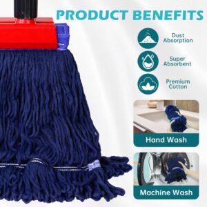 3 Pack Heavy Duty Commercial Mop Head Replacement for Floor Cleaning, Wet Industrial Cotton Looped End String Cleaning Mop Head Refill for Home/Industrial/Commercial Cleaning (Blue)