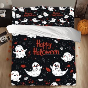 DiuuDi Halloween Ghost Duvet Cover Full Size 3D Printed Black Duvet Cover Set Happy Halloween Ghost Festival Gift Comforter Cover Cozy Quilt Cover with 2 Pillowcases