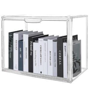 cutora 2 pack clear book storage organizer stackable acrylic book display box with magnetic door for bookshelf easy assemble bookcase containers display case for comics toys handbags shoes purses