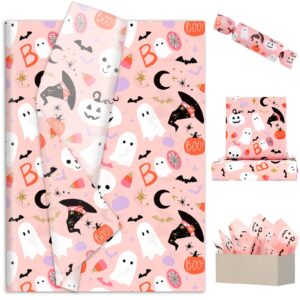 jarthenaamcs 100 sheets halloween tissue paper pink pumpkin ghost boo gift wrapping paper for diy art crafts birthday holiday baby shower, 14 x 20 inch