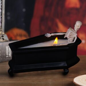 gothic skeleton candle - halloween decorations indoor & outdoor, vintage coffin tray with skull decor, spooky home decor, long burning soy wax candle, unique gift for women & men (square)