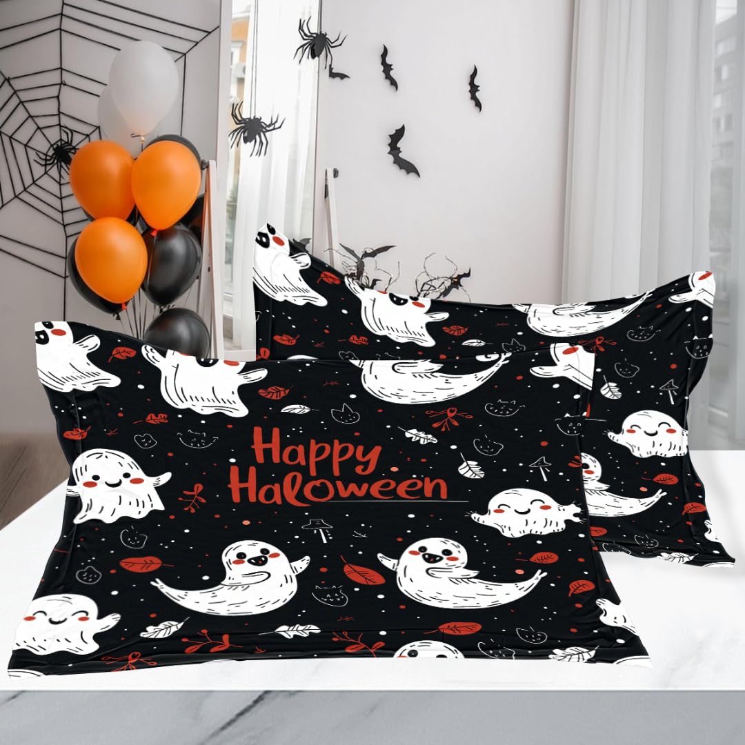 DiuuDi Halloween Ghost Duvet Cover Full Size 3D Printed Black Duvet Cover Set Happy Halloween Ghost Festival Gift Comforter Cover Cozy Quilt Cover with 2 Pillowcases