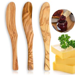 fhummybt 3pcs olive wooden butter knife, 6.8 inch jam spreader knives, jelly cheese spreaders, cream spreader, condiment and sandwich knife, mini spatulas for breakfast dessert