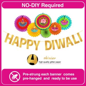 Diwali Decorations Happy Diwali Banner for Home Hanging Paper Fan with Swirls Indian Themed Party Supplies Festival of Lights Party Decor