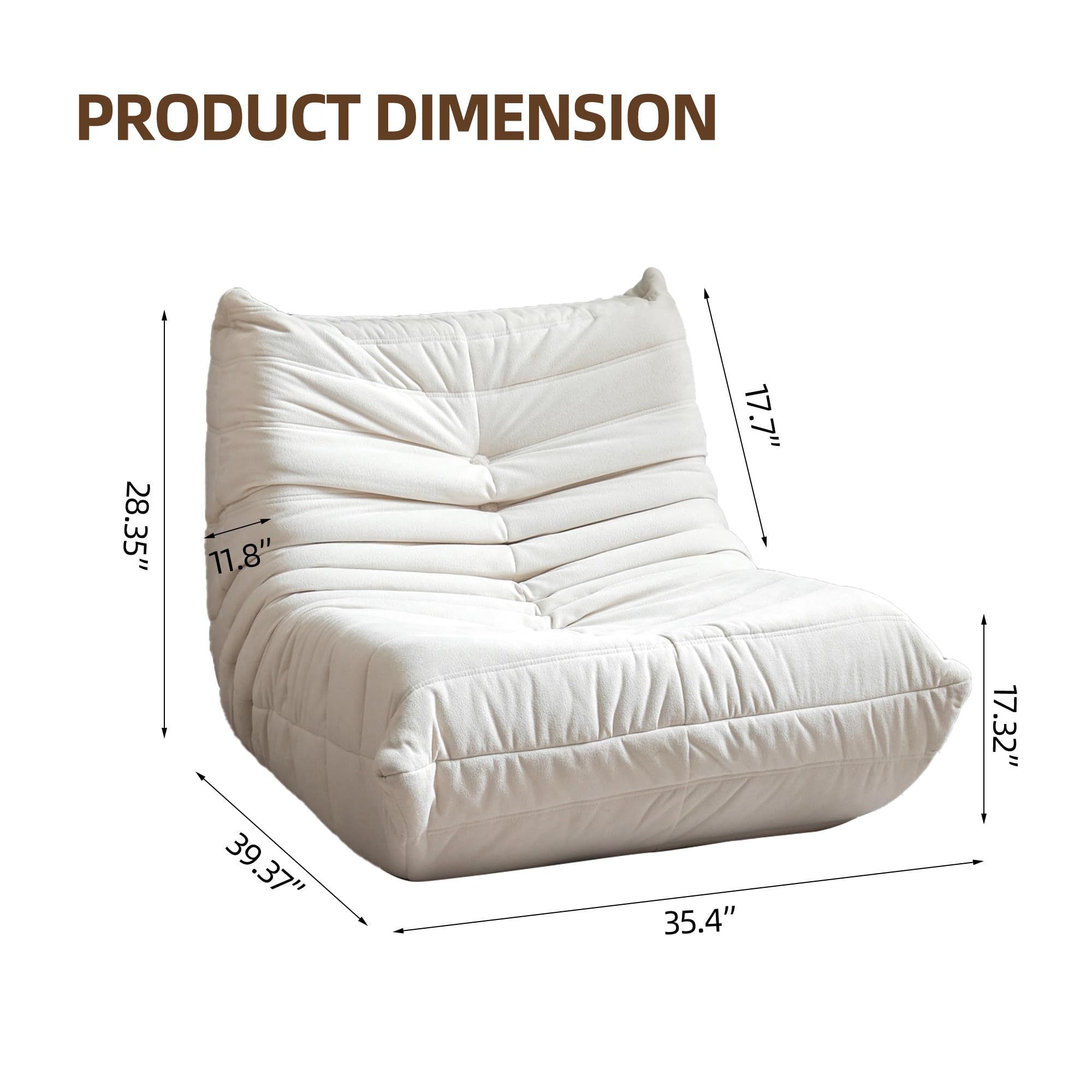 MDQMD Cream Style Adult Togo Sofa,Bean Bag Chair,White Fireside Chair (White)