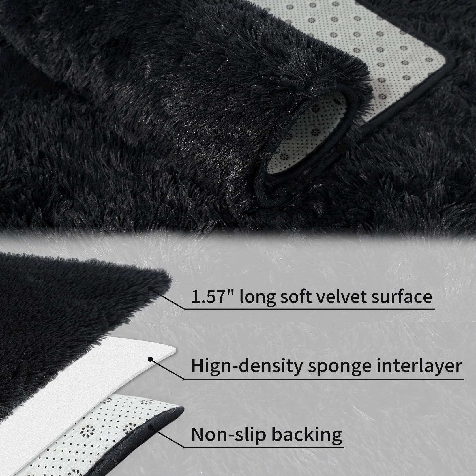 GarveeHome 9x12 Fluffy Rug Extra Large Plush Shag Area Rugs for Living Room, Soft Furry Fur Rugs for Bedroom Non Shedding Fuzzy Accent Rug Carpet Floor Covers for Home Decor, Black